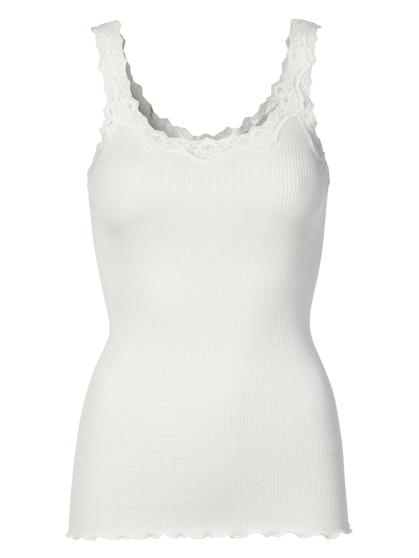 Køb RWBabette Silk SL Deep Back Lace Top New White XS fra Rosemunde - Matas