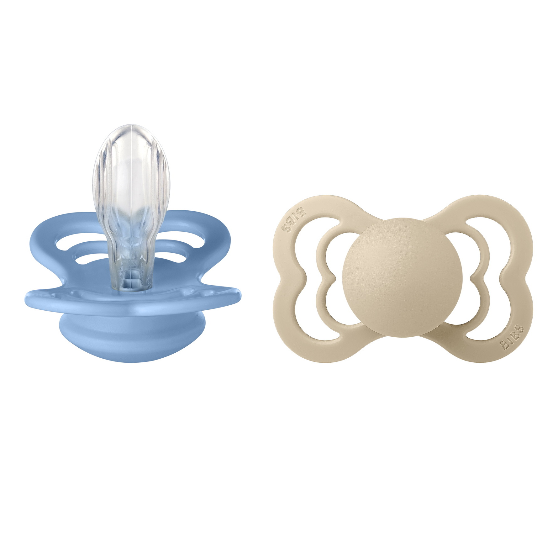 Køb Pacifier Supreme Vanilla/Sky Blue 2-Pak Silicone Size 2 fra BIBS ...