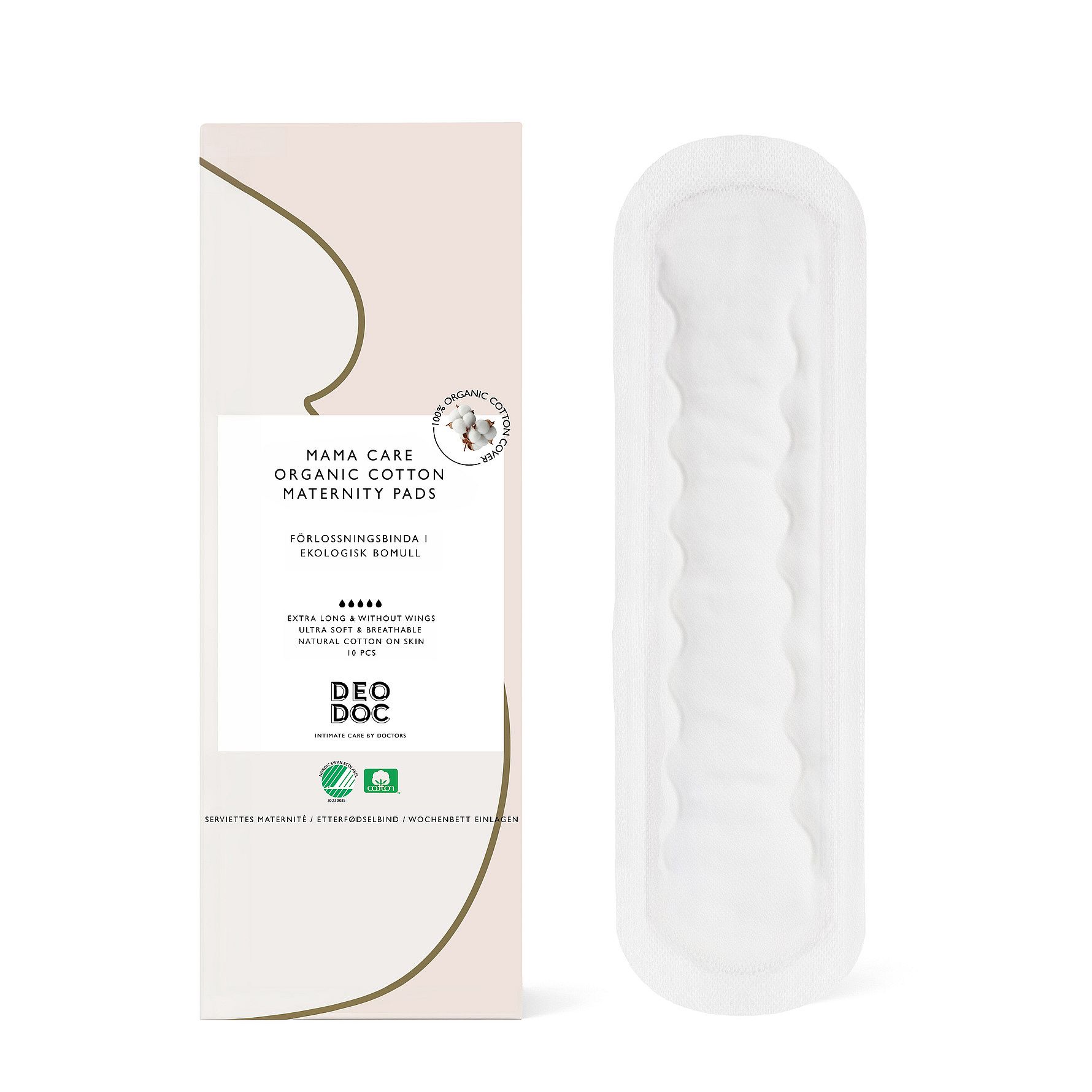 Køb Mama Care Organic Cotton Maternity Pads 10 stk. fra DeoDoc - Matas