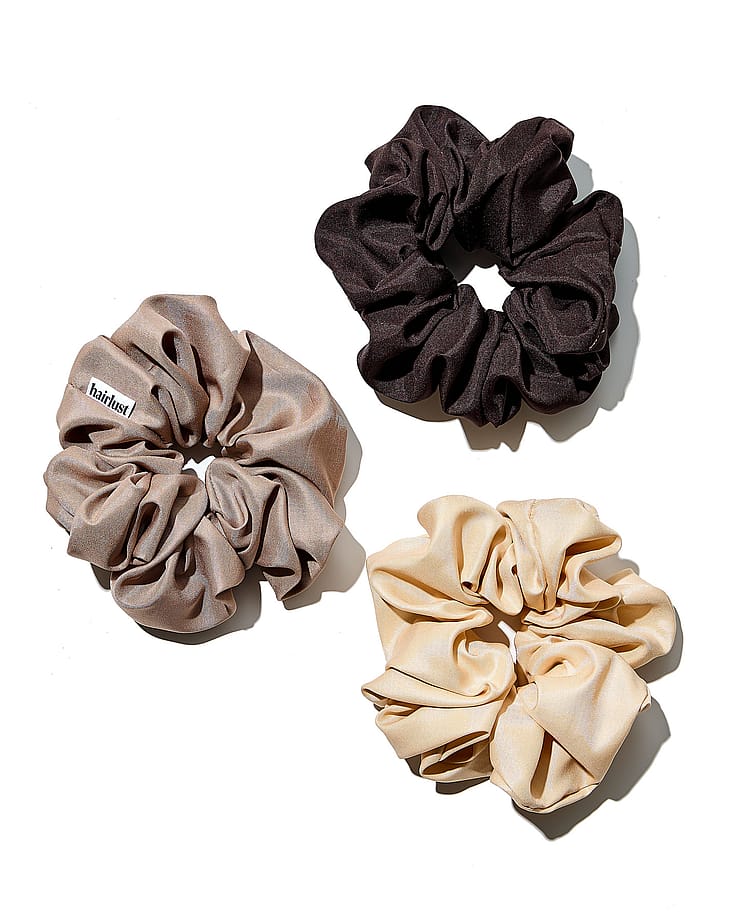 Køb Satin Silk Scrunchies XXL Coffee 3-pk fra Hairlust - Matas