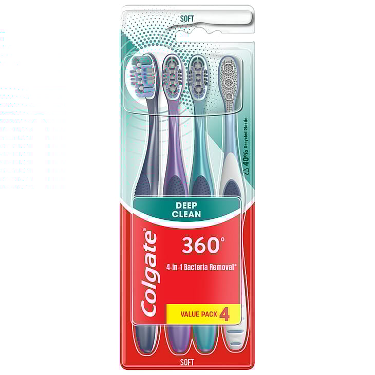Køb 360 Deep Clean Tandbørste soft 4-pak fra Colgate - Matas