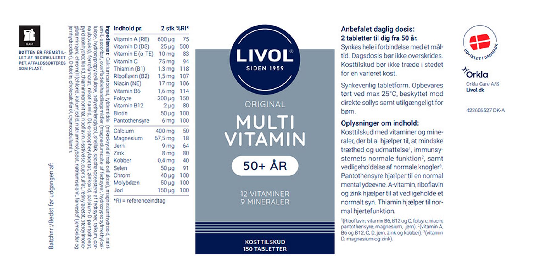 Køb Multivitamin 50+ 150 tabl. fra Livol - Matas